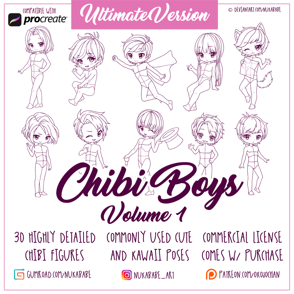 30 Procreate Stamps - Male Chibi Poses Vol. 1 [+PNG]