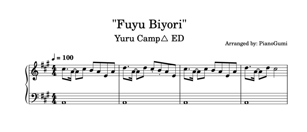 Yuru Camp ED - "Fuyu Biyori" - Piano Sheet Music
