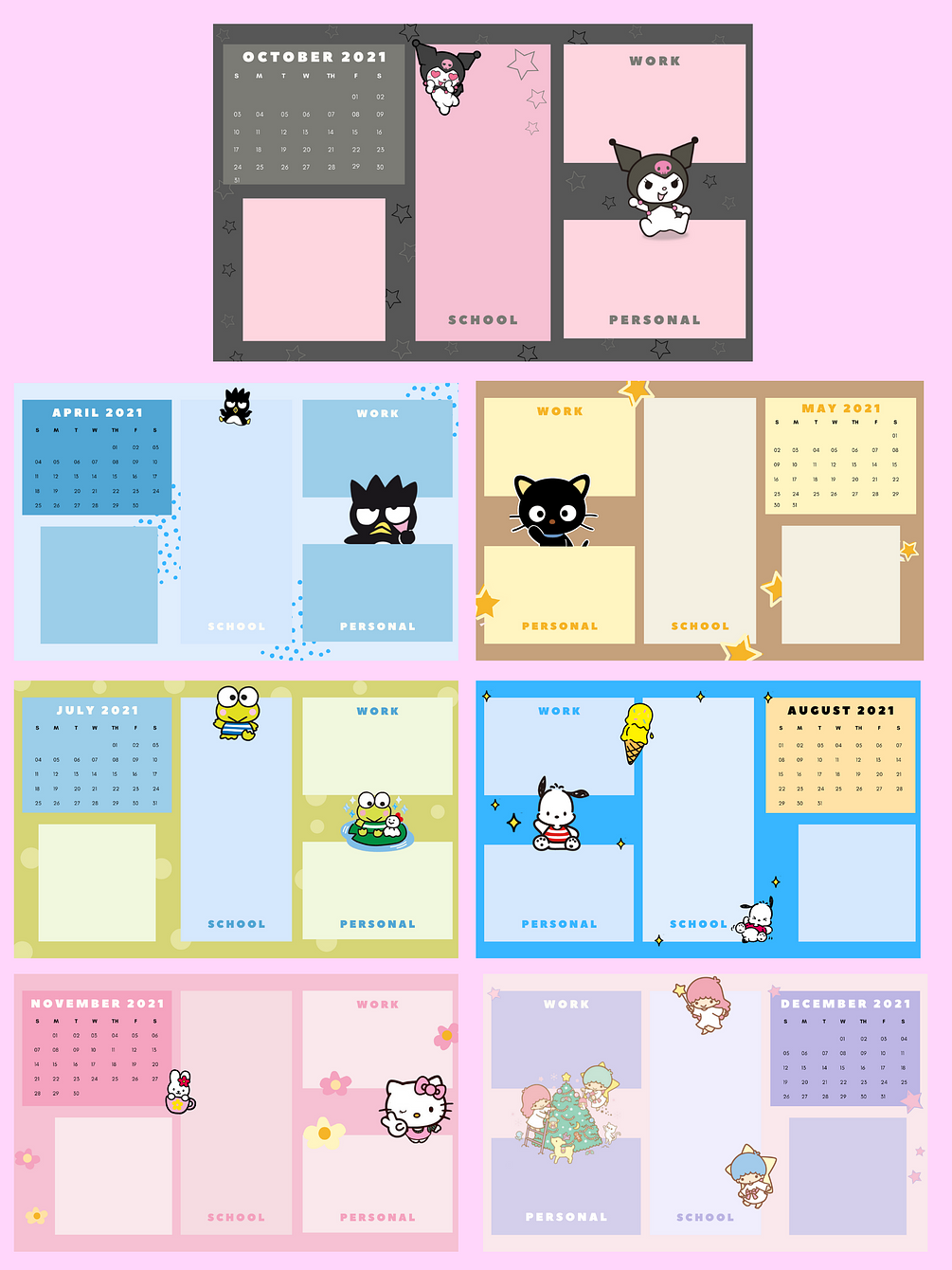 12 Month Wallpaper Calendar Pack, Version 1