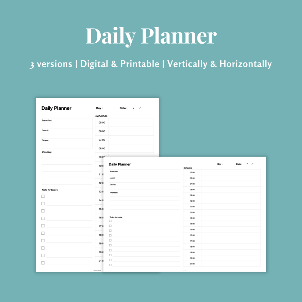 3 Versions of Daily Planner | Digital & Printable | Vertically ...