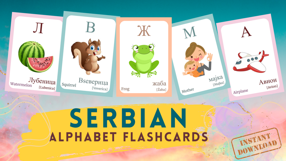 SERBIAN Alphabet FLASHCARD with picture, Learning Serbian, Serbian ...