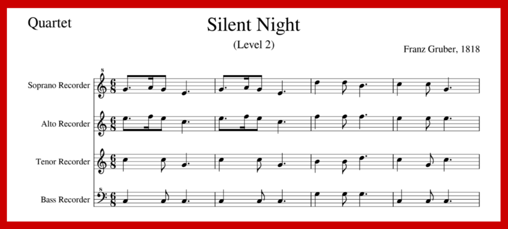 Silent Night - arranged for recorder quartet