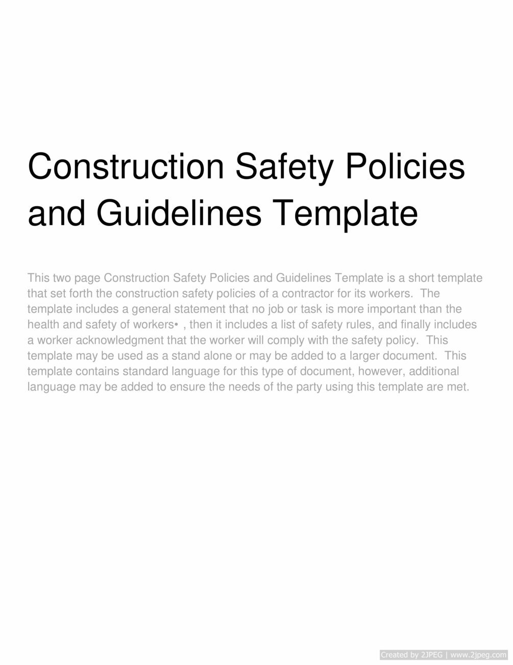 Construction Safety Policies and Guidelines Template