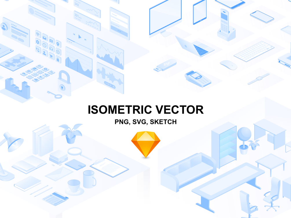 Isometric vector illustrations (sketch, svg, png)