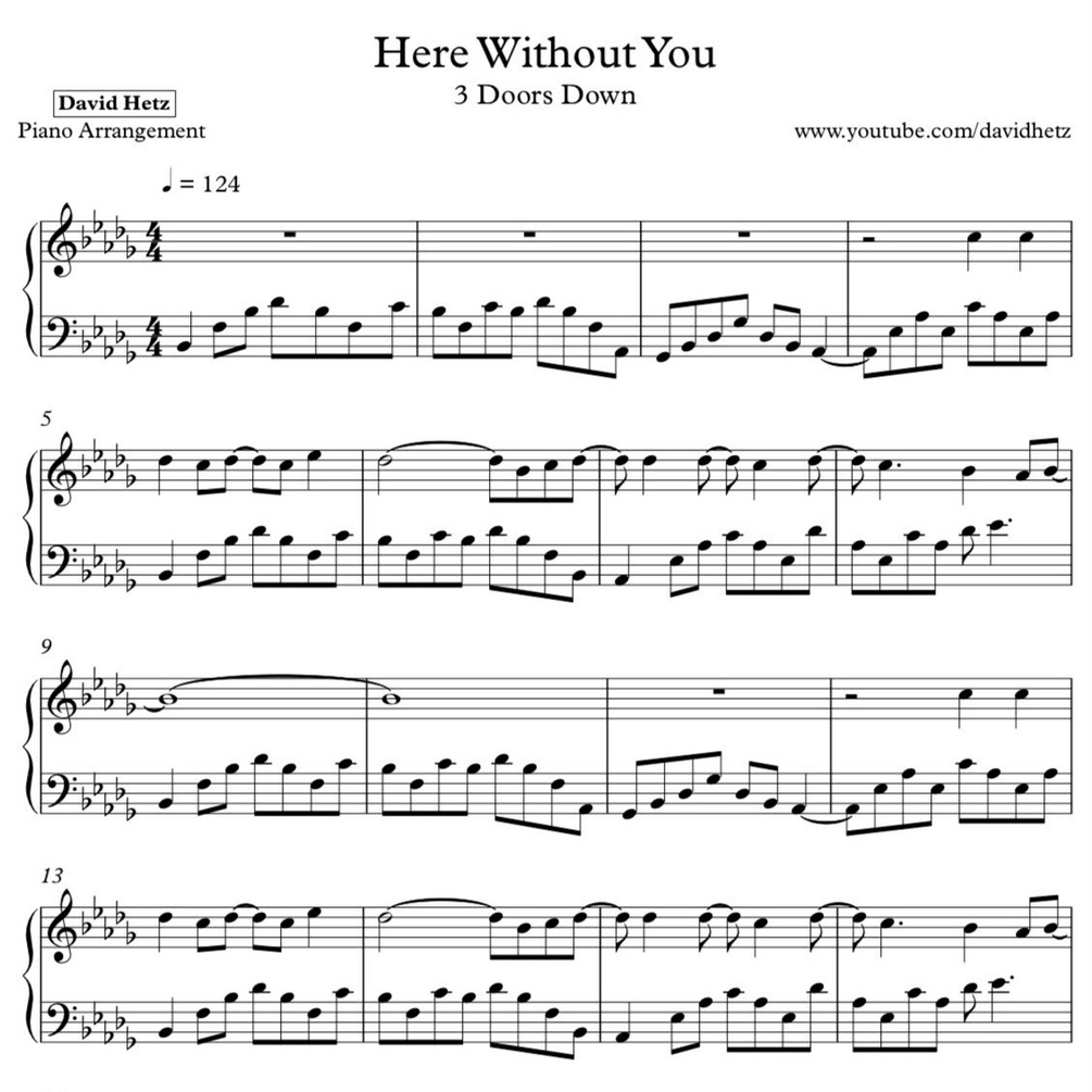 3 Doors Down - Here Without You | David Hetz Piano Sheet Music