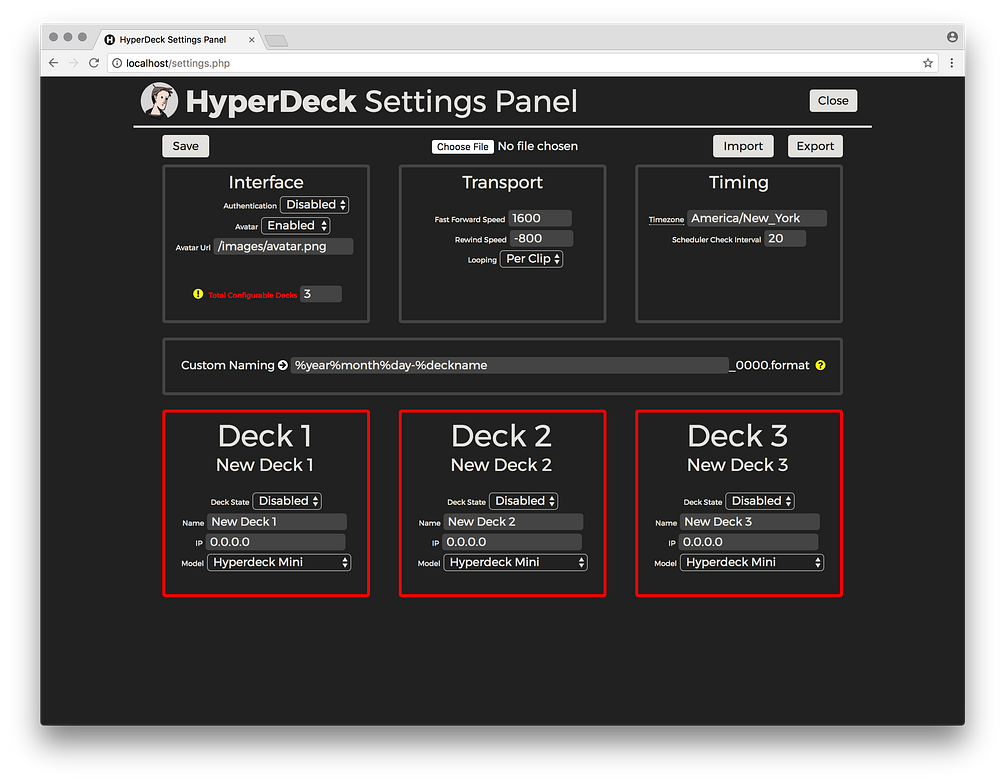 Panel for Hyperdeck