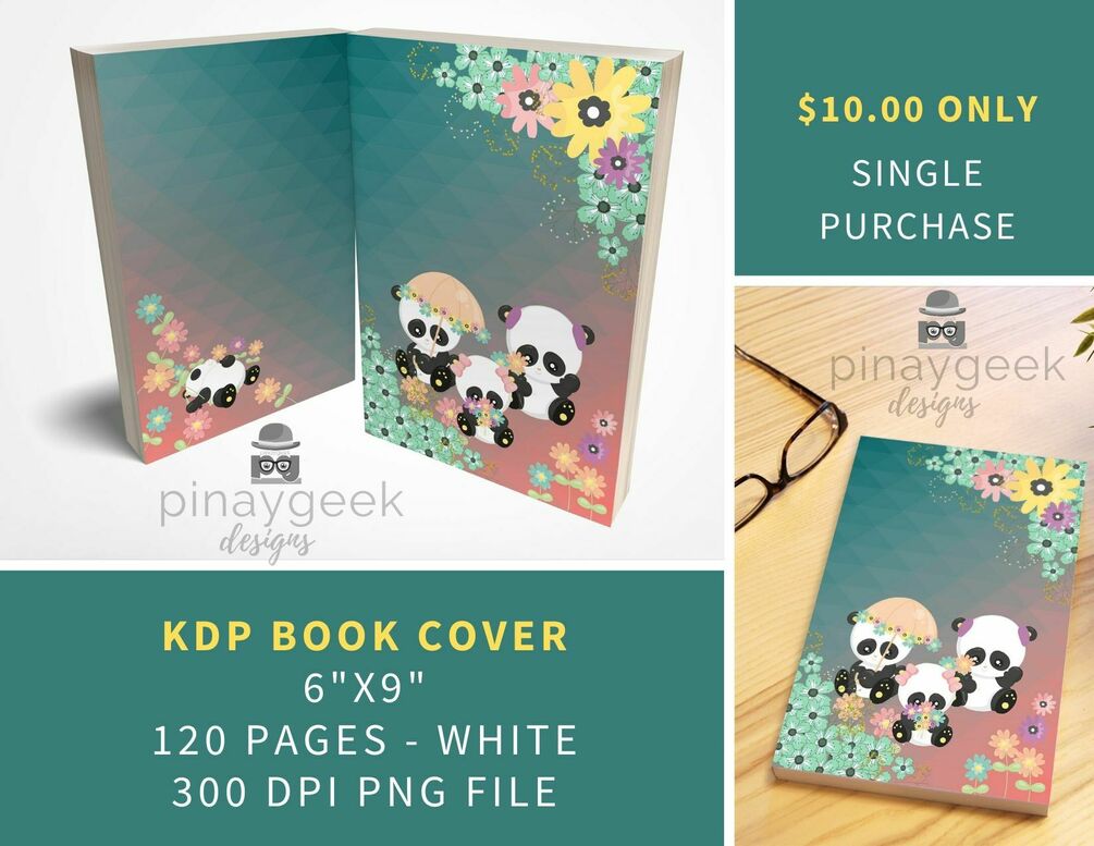 6"x9" Adorable Spring Pandas KDP Paperback Cover - 120 Pages White ...