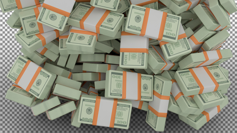 Falling money packs with 3D file v2