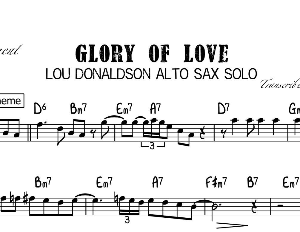 Lou Donaldson - Glory Of Love Alto Sax Jazz Transcription