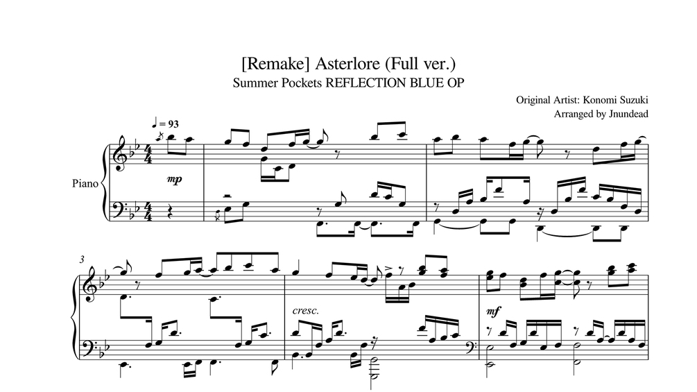 [REMAKE] Summer Pockets REFLECTION BLUE OP Asterlore (Full ver.) Piano ...