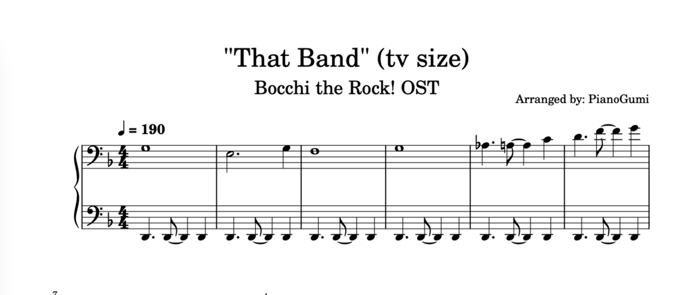 Bocchi the Rock! OST (ep 8) - "That Band" (tv size) - EASY Piano Sheet ...