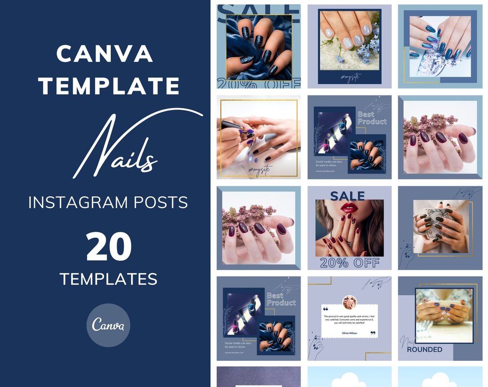 Instagram Templates Nails Blue | Instagram Post Templates | Social ...