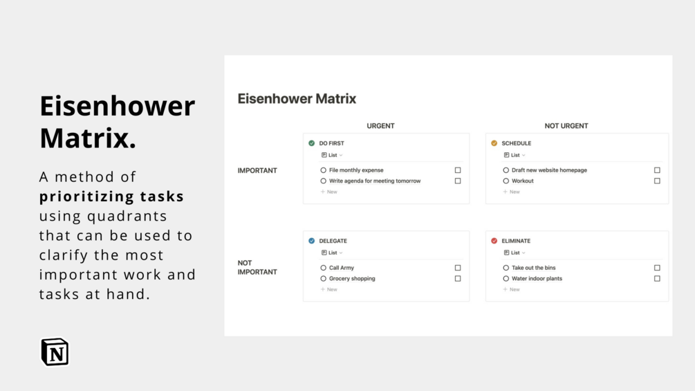 Notion - Eisenhower Matrix
