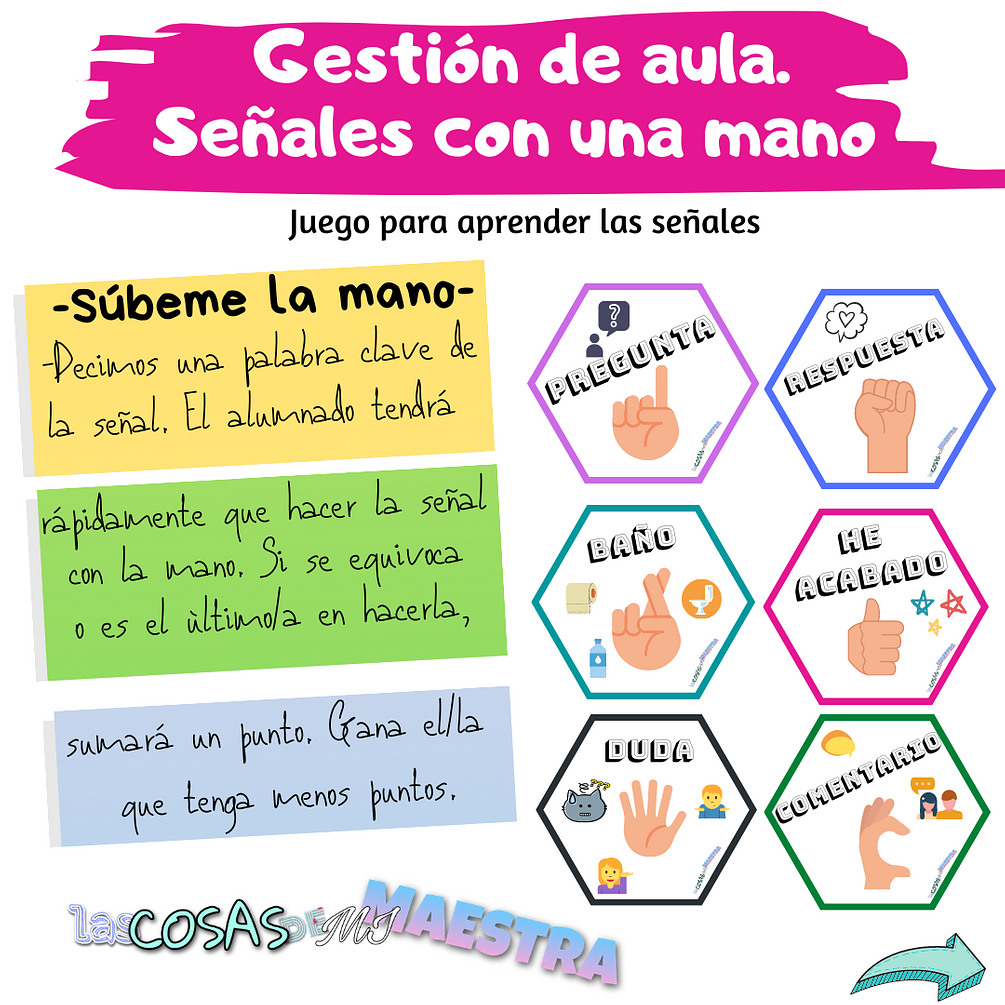 Sistema de señales con una mano. Gestión de aula