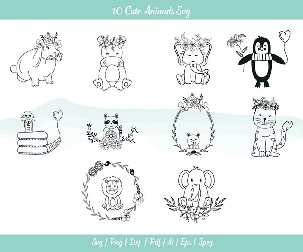 Animal bundle Svg, Abstract Animals, Cute animals with flowers svg file ...