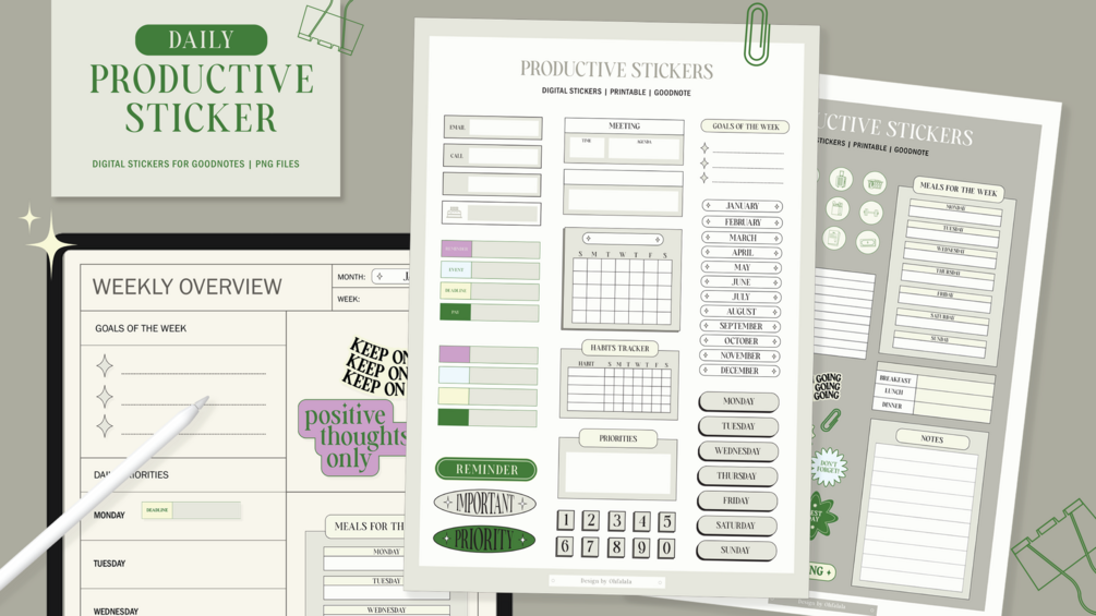 Minimal Productivity Digital Stickers - Goodnotes Stickers- iPad ...
