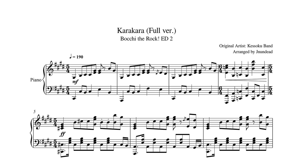 [Bocchi the Rock! ED 2] Karakara (Full ver.) Piano Arrangement