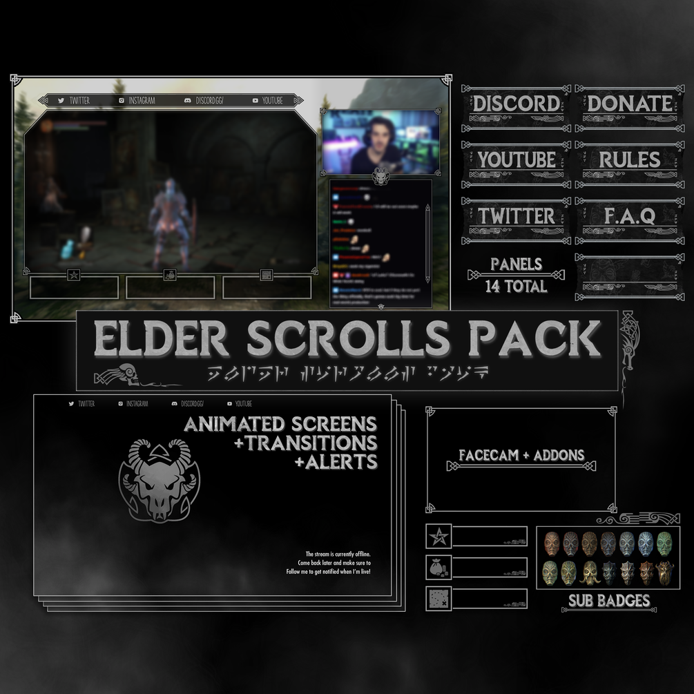 Skyrim Animated Stream Overlay Package | Elder Scrolls Online Twitch ...