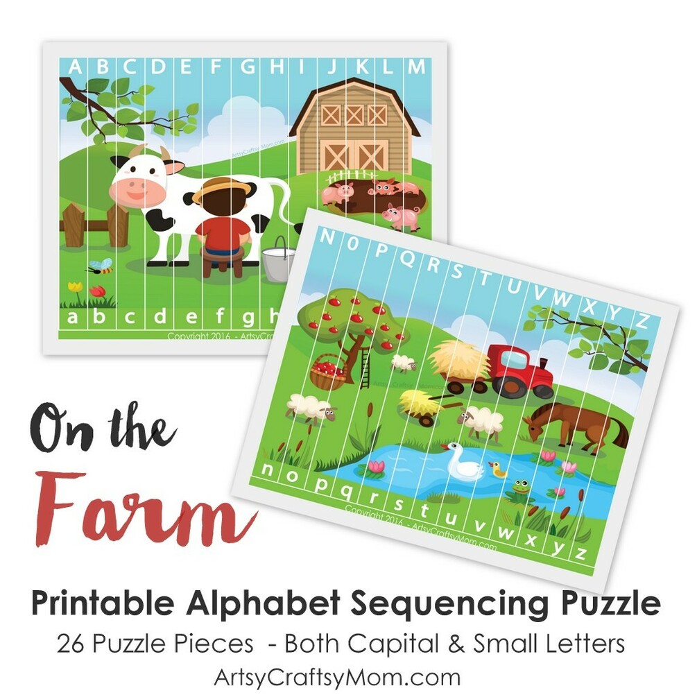 Printable Farm Theme Alphabet Sequencing Puzzle