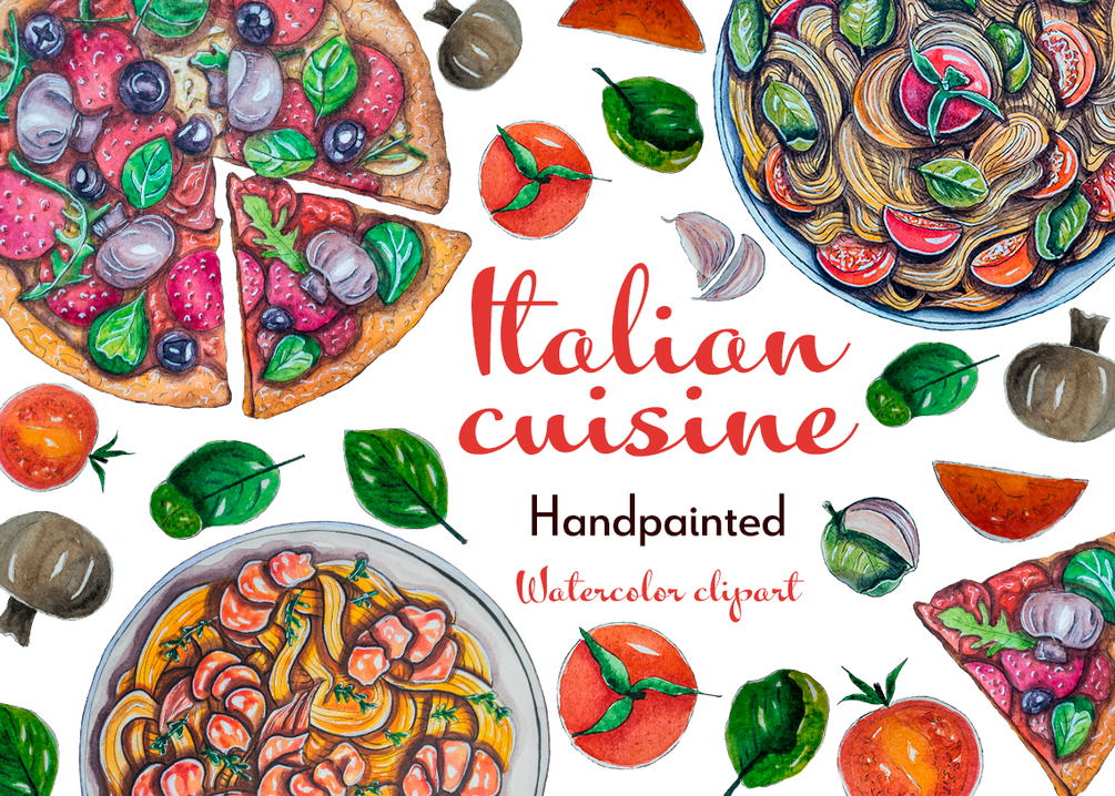 Italian cuisine watercolor handpainted clipart