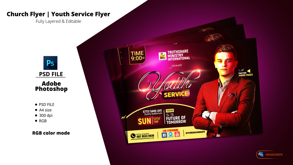 Church Flyer/Youth Service Event PSD Template