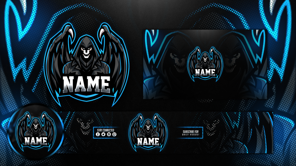 Gaming Reaper Mascot Logo+AnimatedTwitch Overlays Pack