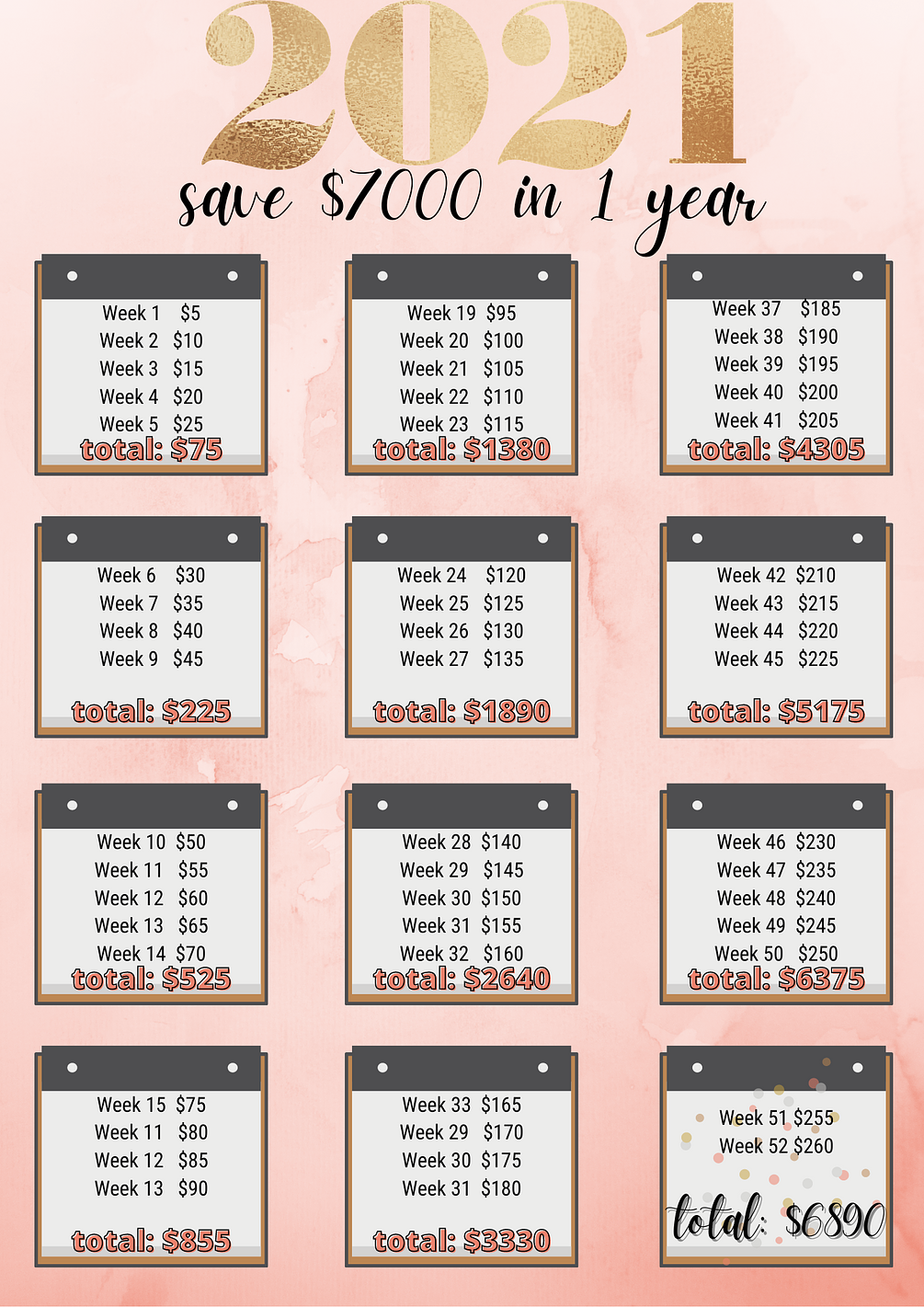 2021 Save $7000 Challenge Printable