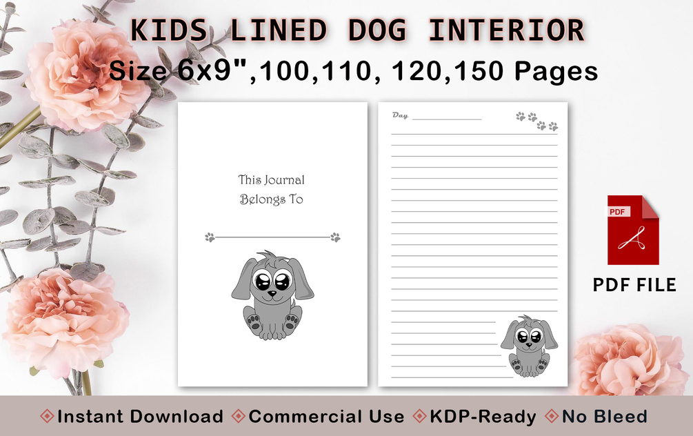 Free KDP Interiors Download, Kids Cute Dog Lined Journal Paper, PDF ...