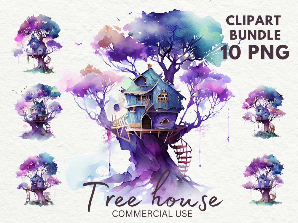 Tree house - Watercolor clipart bundle PNG - Vol 2 - Free commercial use 5
