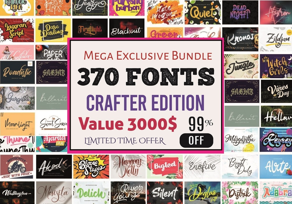 370 Mega Fonts Bundle For Crafters with Handwritten Fonts, Calligraphy ...