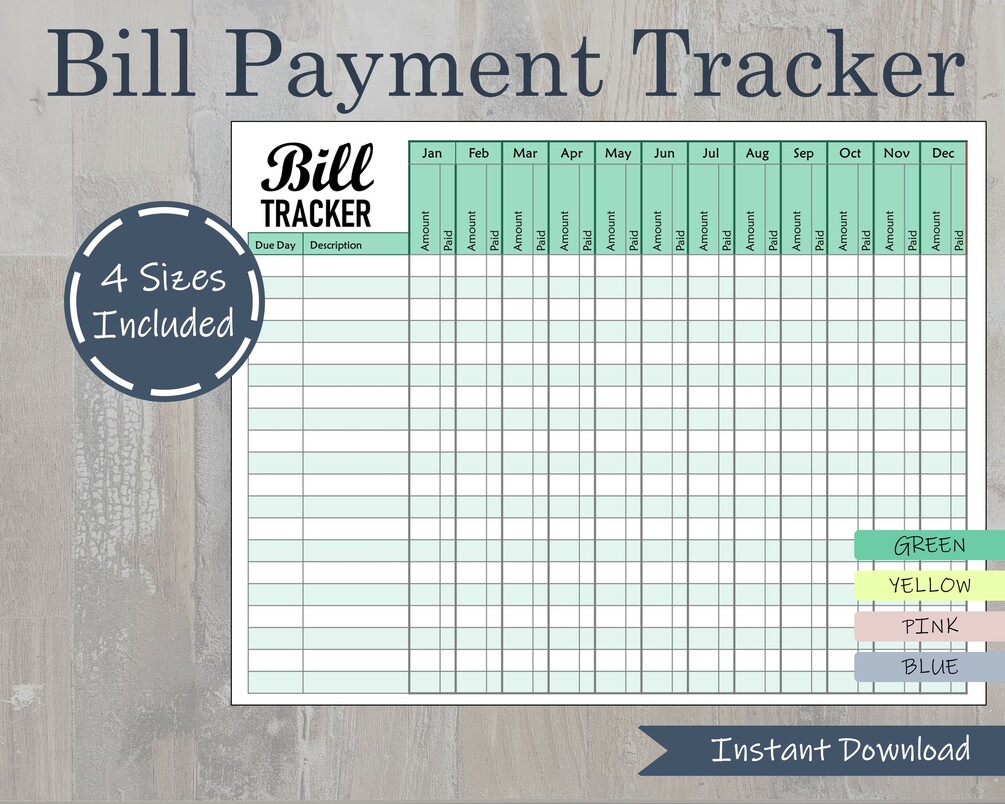 Printable Bill Payment Tracker