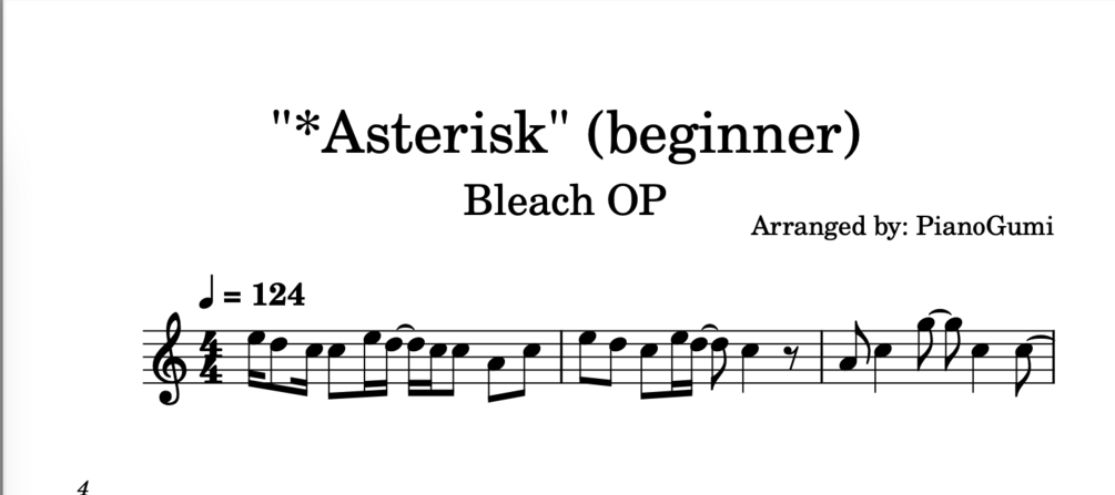 Bleach OP - "*Asterisk" - BEGINNER Piano Sheet Music