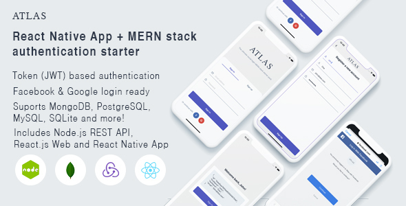 Atlas - React Native App + Node.js full stack authentication starter