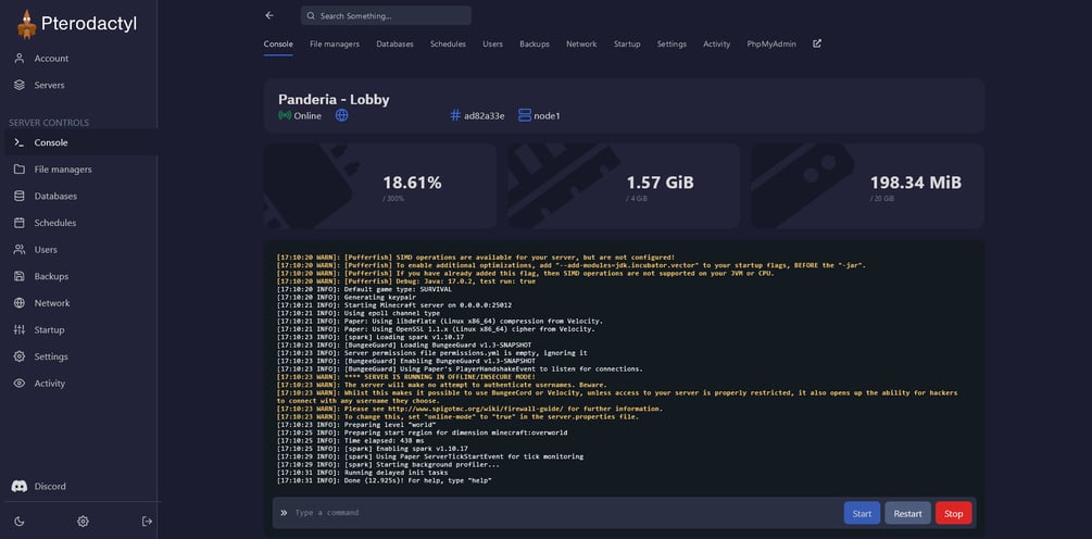 Panel pterodactyl 1.11.X Modern