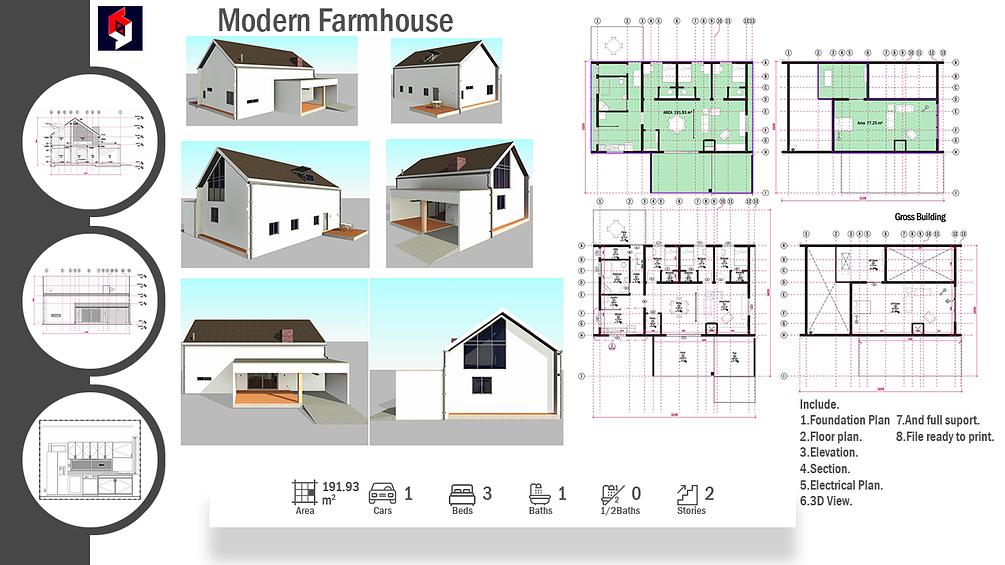 Modern Farmhouse Plan and Architecture Design Drawing - MF1 ...