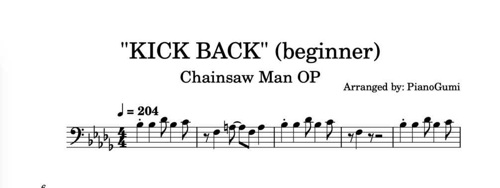 Chainsaw Man OP - "KICK BACK" - BEGINNER Piano Sheet Music