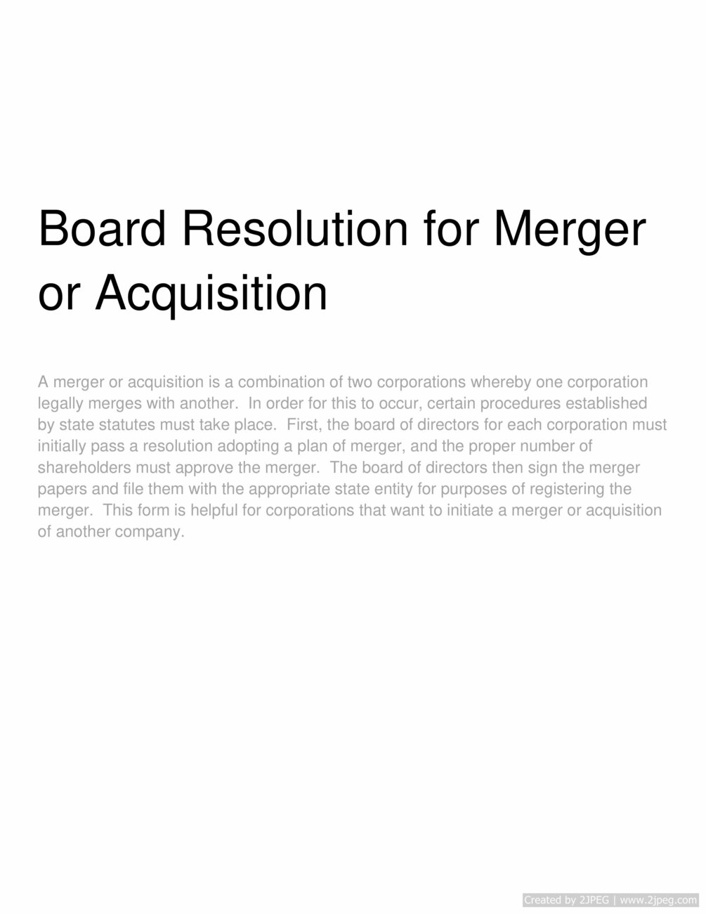 Board Resolution for Merger or Acquisition