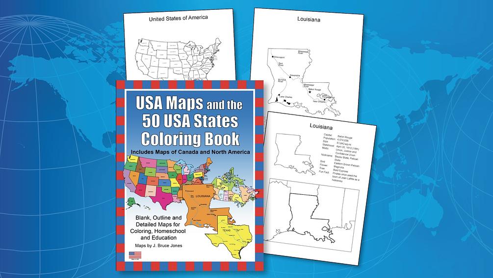 USA Maps and the 50 USA States Printable PDF Coloring Book