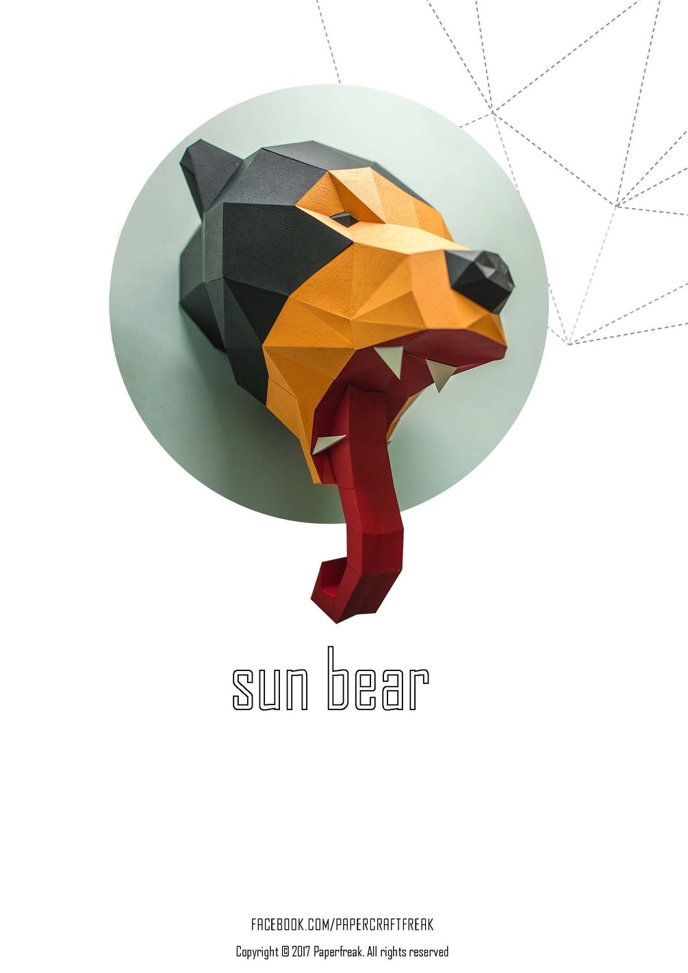 papercraft Low poly Sun bear 3D template