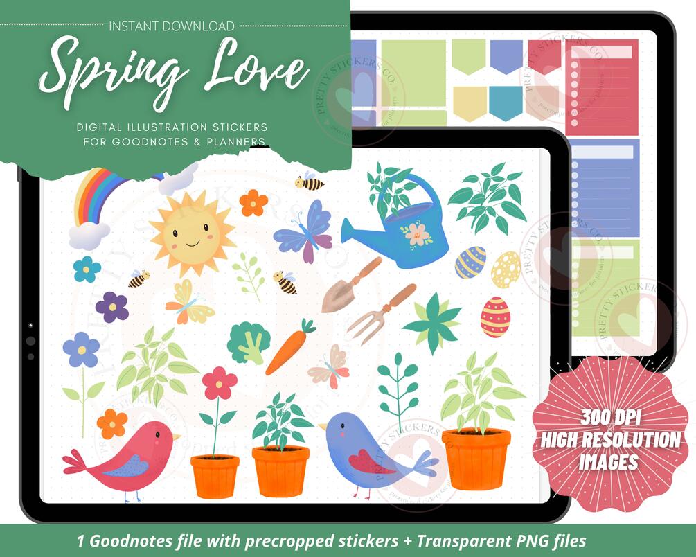 Spring Digital Stickers, March digital sticker set, Precropped ...