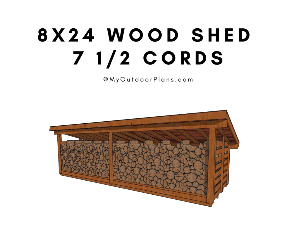 8x24 Firewood Shed Plans - 7 1/2 Cords