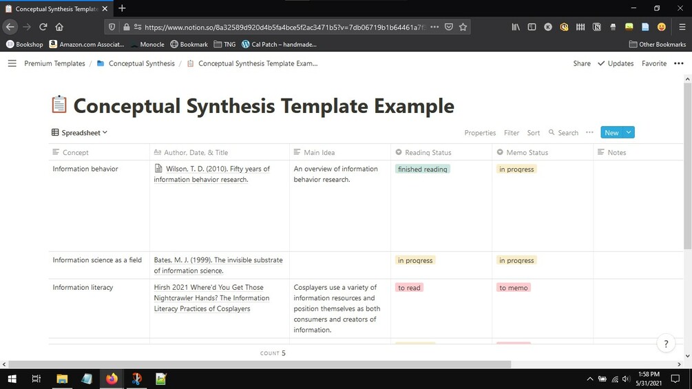 Conceptual Synthesis Spreadsheet Notion Template