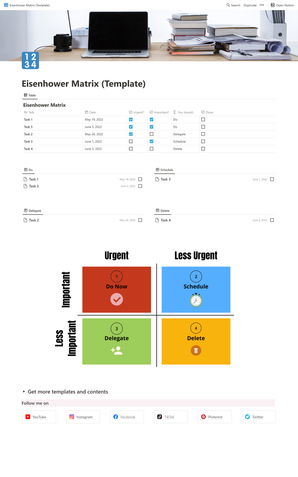 🔢EISENHOWER MATRIX - Notion Template