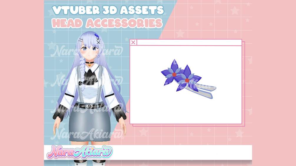 3D Vtuber Assets Purple Flower Hairpin Vroid Commission, 3D assets ready to use vtuber stream