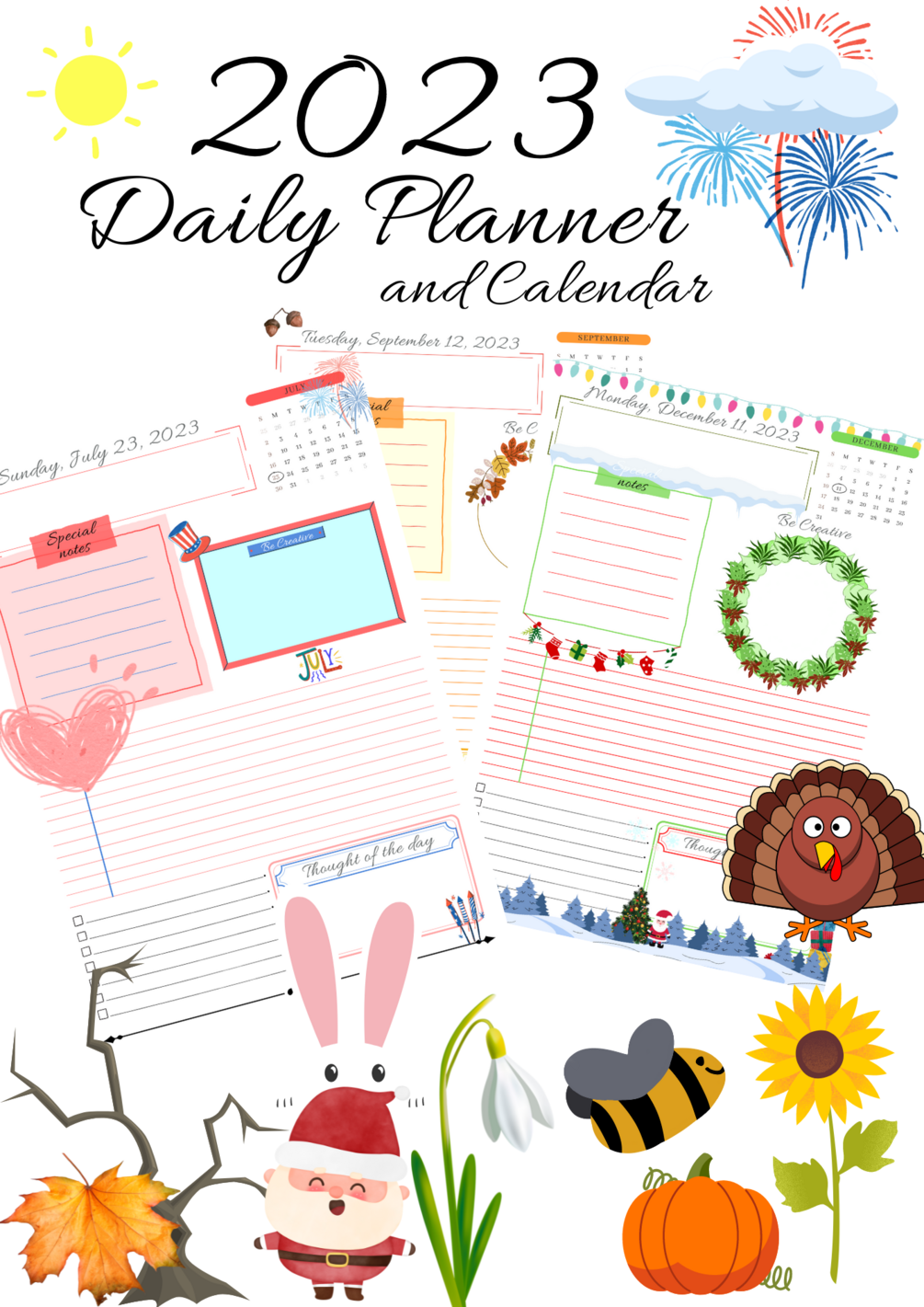 2023 Digital Daily Planner / Diary with Calendar - 1 page per day, 368 ...