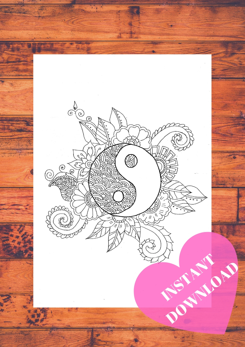 Yin and Yang Colouring page- Digital Download