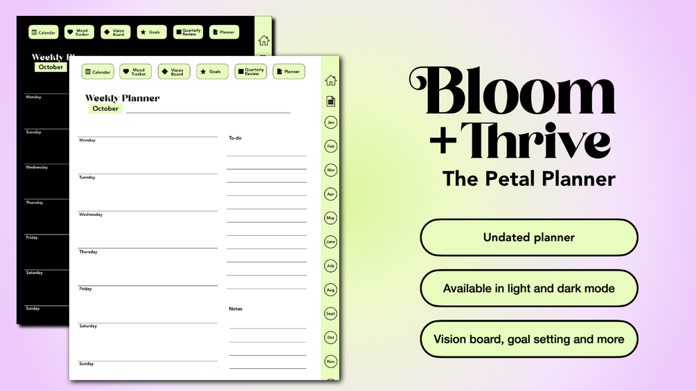 Undated Digital Planner | Bloom + Thrive - The Petal Planner