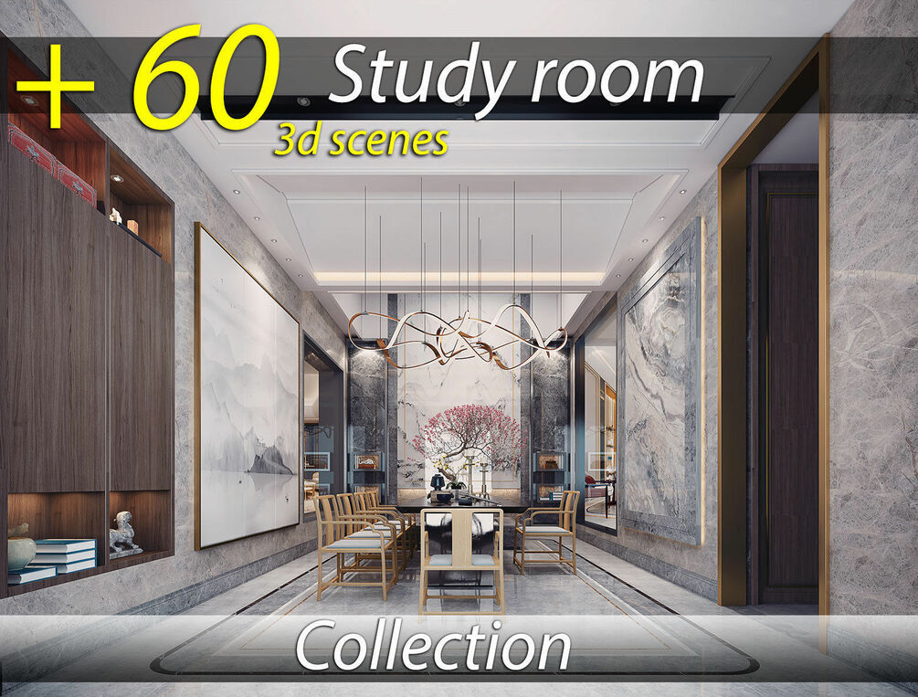 Study room interior 3d scene