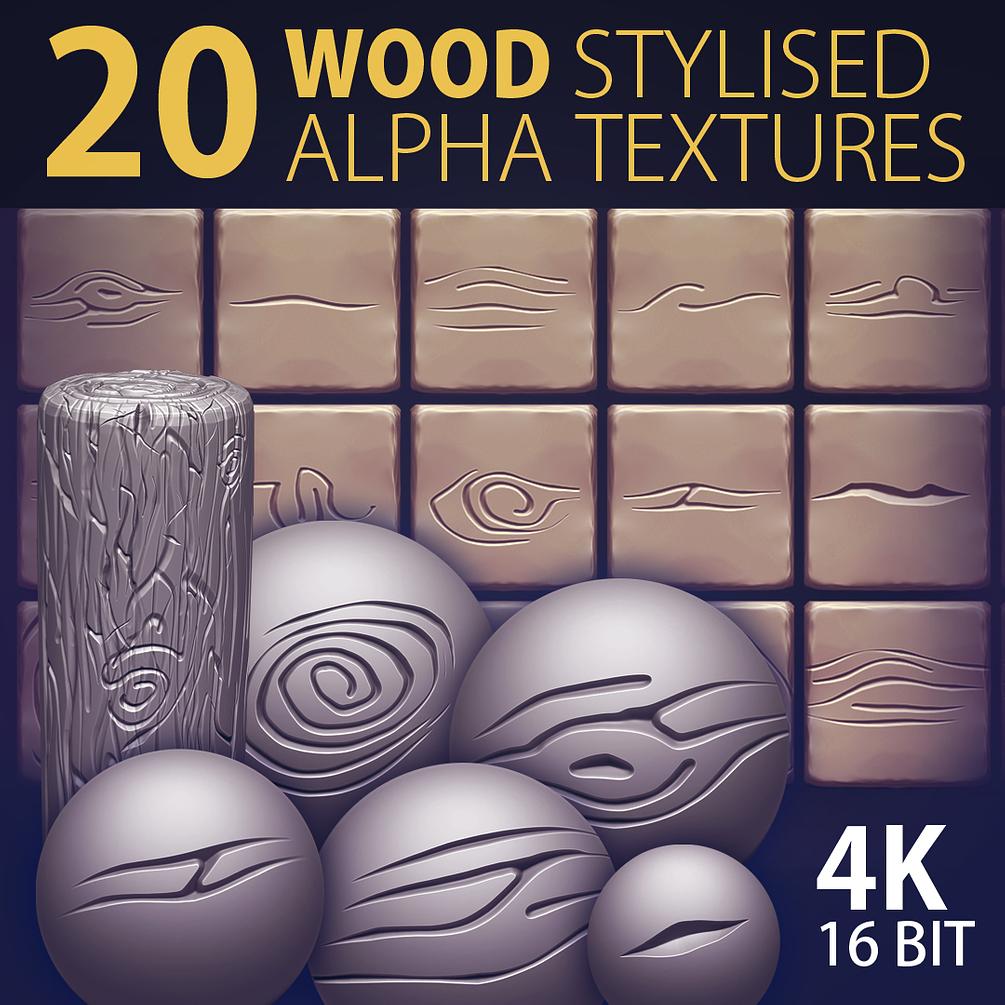 20 Wood STYLISED Alpha Textures - 4k, 16bit | © www.brainchild.pl
