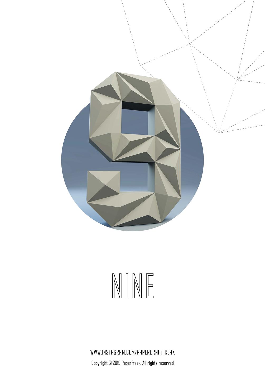 Papercraft 3D NINE number Decor for birthday party pepakura